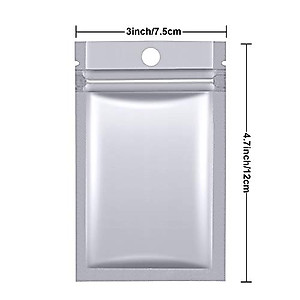 200 Pieces Foil Pouch Bag,Resealable Odor Proof Bags, Polyester Film Zip Lock Bags Aluminum Foil Bags, Metallic Polyester Film Foil Flat Food Storage Bags Pouch (Silver)