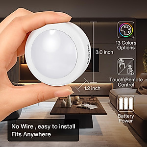 Puck Lights, Cadrim 13 Colors Changeable LED Puck lightings Battery Powered Dimmable Under Cabinet Lights, Battery Powered Under Counter Lights with 2 Wireless Remote Controls for Kitchen(6 Pack)