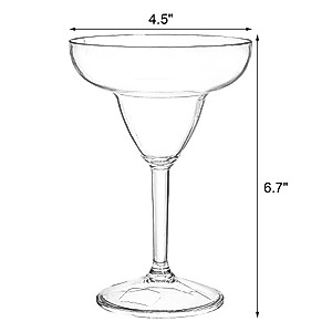Suwimut Set of 6 Unbreakable Stemmed Margarita Glasses - 10oz Plastic Margarita Glasses Shatterproof Drinking Cups for Red or White Wine, Cocktail, Martini, Margarita - Great Holiday Wedding Gift