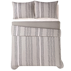 Truly Soft Everyday - Full/Queen 3 Piece Duvet + Sham Set - Keil Stripe Flannel Collection - Grey, (DCS4268FQ-1800)
