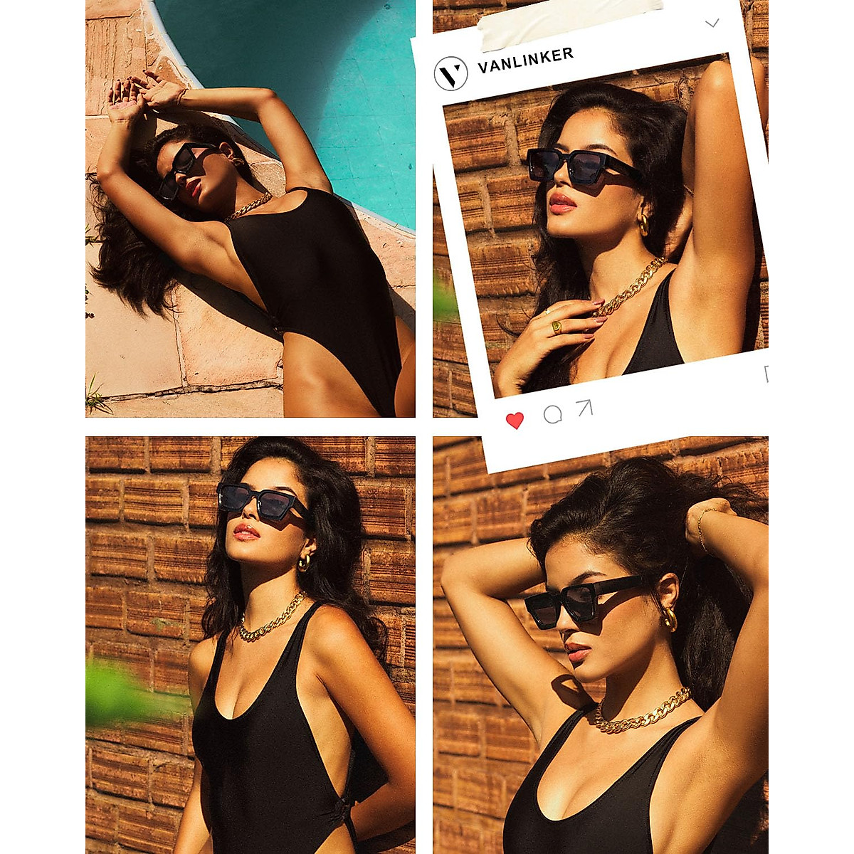 VANLINKER Black Thick Square Sunglasses for Men Women Trendy 2023 Retro Chunky Rectangle Shades Designer Sun Glasses VL9731