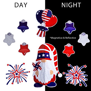Whaline 24Pcs 4th of July Reflective Car Magnets Patriotic Refrigerator Magnets Independence Day Gnome Fridge Decor USA Flag Star Bulb Light Magnet with Lines for Kitchen,Metal Door,Cabinets,Mailbox