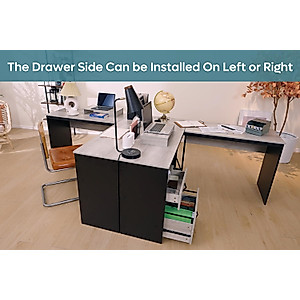 Bestier Lift Top L Shaped Desk with File Drawer, 55'' x 55'' Office Desk with Reversible Storage Drawers and Computer Monitor Stand (Retro Grey Oak Light)