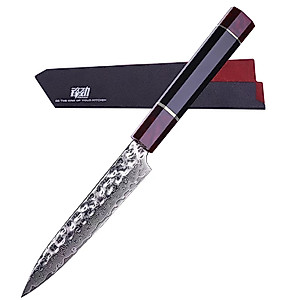 FINDKING 5 Inch Kitchen Utility Knife with ABS sheath, Multi-Purpose Japanese Paring Knife, Damascus Steel Blade, Resin Octagonal Handle, Small, for Fruits Vegetables (Eternity Series)