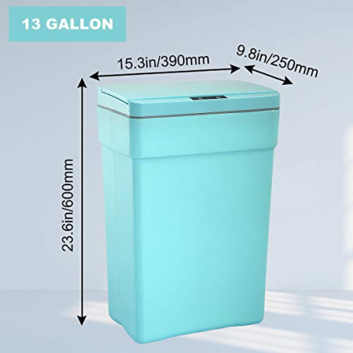 13 Gallon 50L Touch Free Automatic Trash Can High Capacity Plastic Garbage Can Trash Bin with Lid for Kitchen Living Room Office Bathroom, Electronic Touchless Motion Sensor Automatic Trash Can, Blue
