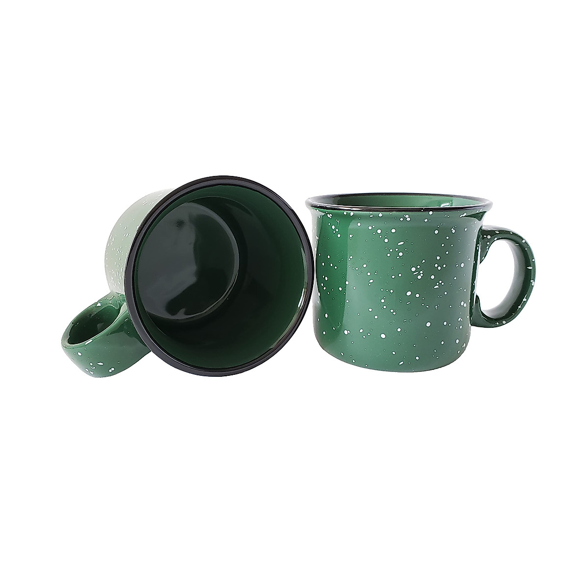 Essential Drinkware 14oz Ceramic Campfire Coffee Mug (Set of 4), Green with Speckled Finish - Durable Thick Walled Camping Style Cup for Outdoors or Home