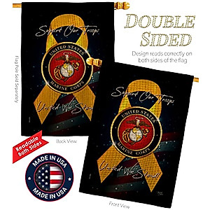 Breeze Decor Support Marine Corps Burlap House Flag Set Armed Forces USMC Semper Fi United State American Military Veteran Retire Official Banner Small Garden Yard Gift Double-Sided, Made in USA