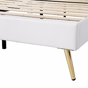 CITYLIGHT Queen Size Upholstered Princess Bed with Crown Headboard, Wood Cute Kids Bed Frame Queen with LED Lights and Metal Legs for Girls, No Box Spring Required (Queen,White)