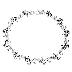 AeraVida Charming Lucky Frog Chain Link 925 Sterling Silver Bracelet | Casual Sterling Silver Bracelet for Women | Modern Jewelry Gift