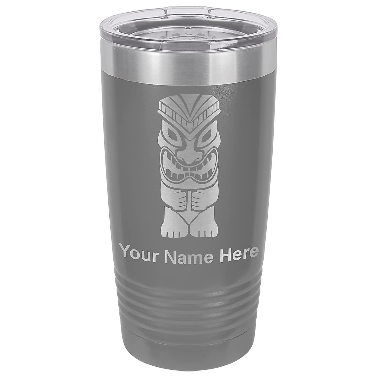 LaserGram 20oz Vacuum Insulated Tumbler Mug, Tiki Statue, Personalized Engraving Included (Gray)