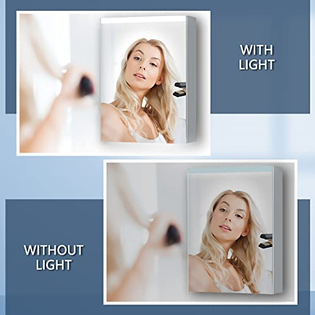 ES-DIY 24''x 30''LED Lighted Bathroom Medicine Cabinet with Mirror,Surface Lighted Medicine Cabinet,Dimmable,Adjustable Shelves,Intelligent Switch Medicine Cabinet, Aluminum Frame,Hinge On Left Side