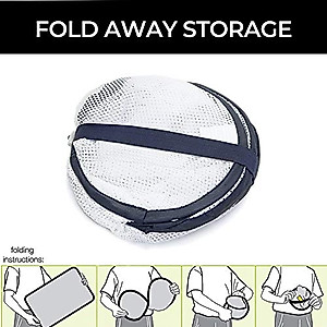 Smart Design Deluxe Mesh Pop Up 2 Compartment Laundry Sorter Hamper Basket - VentilAir Fabric Collapsible Design - for Clothes & Laundry - Home Organization (Holds 2 Loads) (23 x 15 Inch) [White]