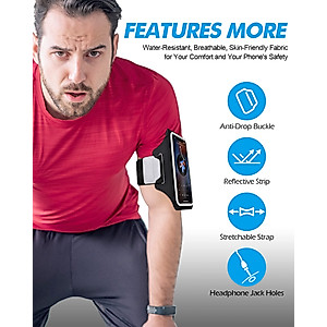 Cell Phone Armband with Zipper Pocket, Phone Holder for Running Armband for iPhone 15 14 13 12 11 Pro Max, Galaxy S23 S22 - [Fit Up to 6.8” All Phones] Sports Arm Holder with Key Pocket & Card Slot