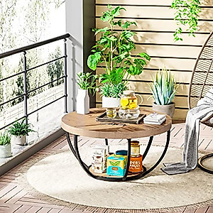 LITTLE TREE Round Coffee Table, Wood Grain & Black