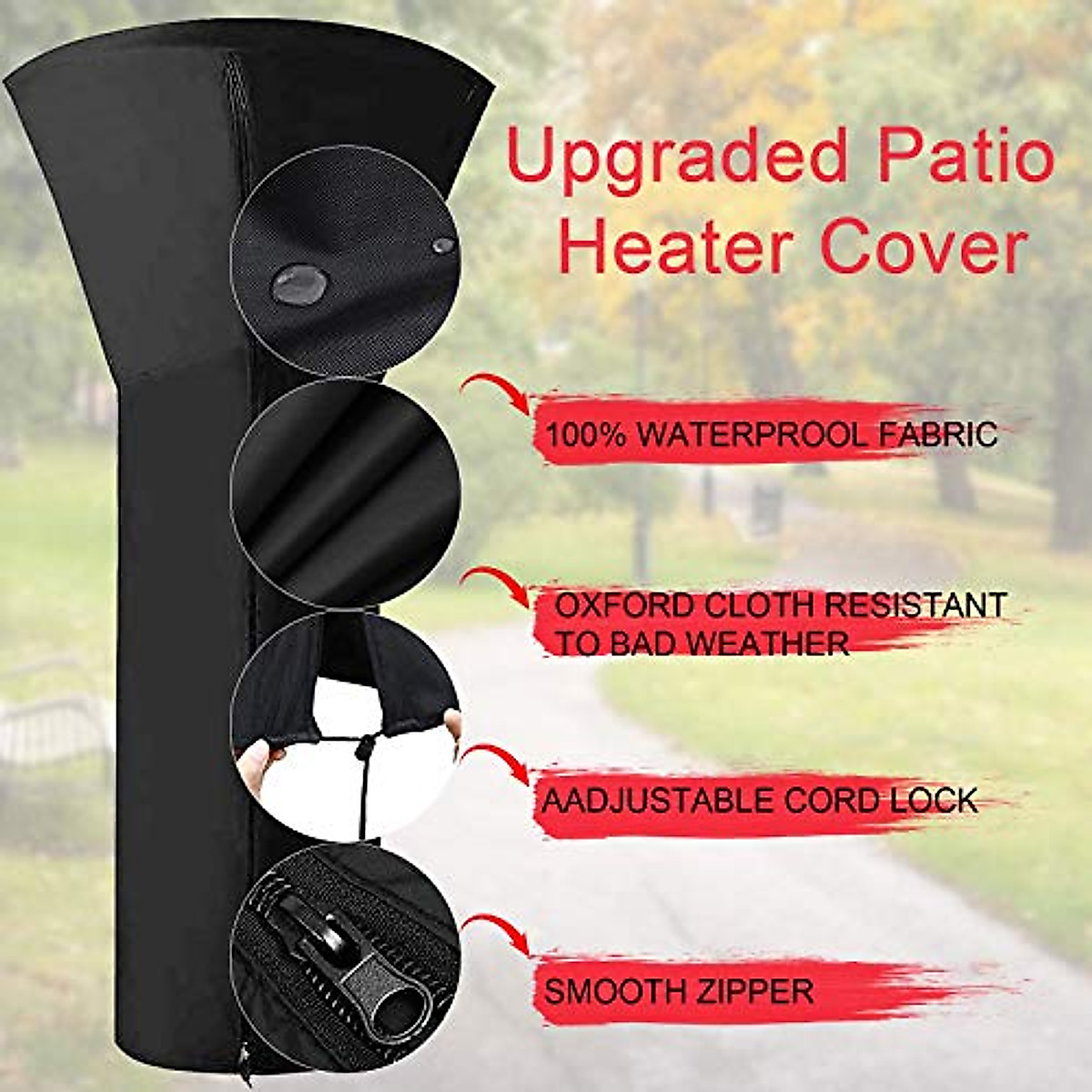 YOLIYOQU Standup Patio Heater Cover, 420D Heavy Duty Heater Cover with Zipper, Waterproof/Dustproof/Wind-Resistant/Sunlight-Resistant, for Outdoor/Patio (89'' H x 33" D x 19" B)