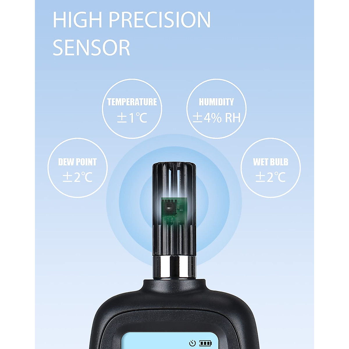 Wintact Digital Temperature and Humidity Meter, Thermometer Hygrometer Monitor with Dew Point and Wet Bulb Temperature, Backlight, Max/Min Value, Data Hold, Store 1000 Group of Data for Indoor Outdoor