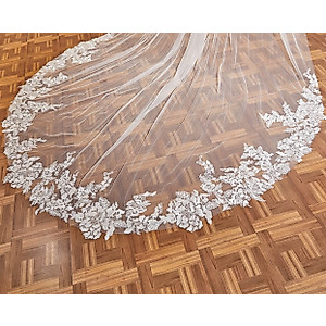 EllieWely 1 T Cathedral Length Sequin Lace Wedding Bridal Veil F22 Ivory