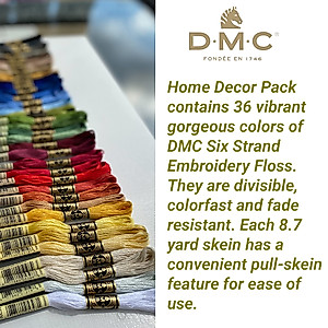DMC Home Decor Embroidery Floss Set, Assortment Pack of 36 Cotton Thread Kit Bundle with Hand Embroidery Needle Size 3/9 and Threads of DMC Black/White.Cross Stitch String, Yarn Supplies