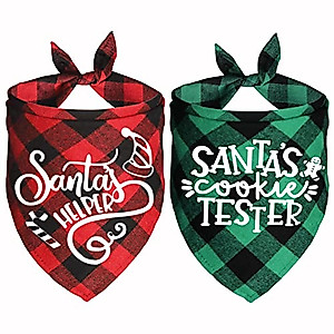 JOTFA 2 Pack Christmas Dog Bandanas, Holiday Christmas Plaid Dog Puppy Bandana Scarf Costume for Small Medium Large Dogs Pets