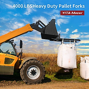 YITAMOTOR 60" 4000LBS Clamp on Pallet Forks Light Duty Forks for Tractor Loader Bucket with Adjustable Stabilizer Bar