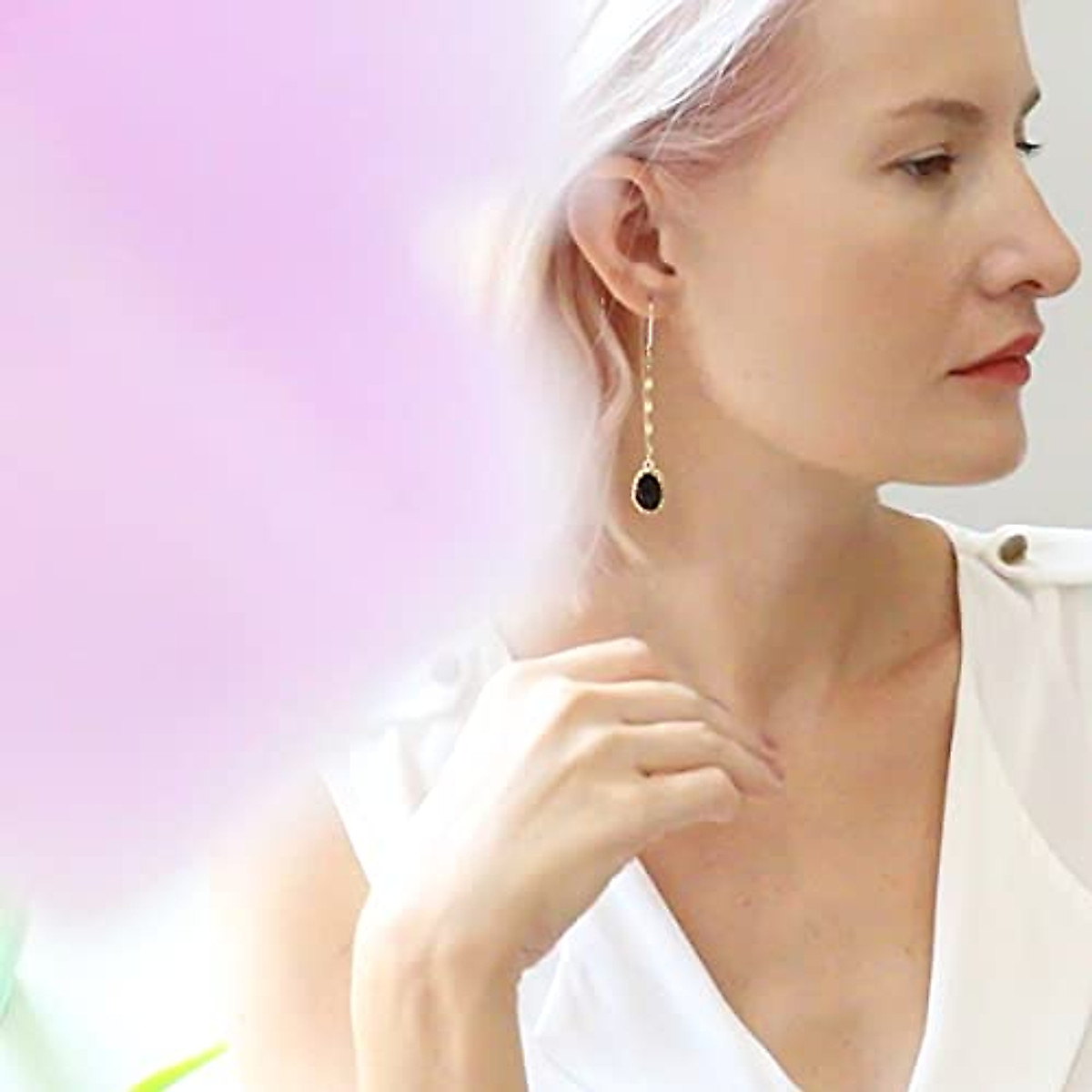 Black and Gold Earrings for Women - Black Earrings for Women Dangle, Black Drop Earrings for Women, Black Dangle Earrings for Women, Long Sparkly Earrings, Gold-Tone Simulated Druzy Earrings for Women