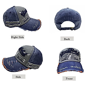 LONGTEN Vintage Baseball Cap Denim Cotton Frayed Edge Sunhat Adjustable Unisex