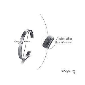 MEALGUET Personalized Cuff Bracelet Stainless Steel Inspirational Bracelets Free Custom Engraved Name Mantra Text Bangle Open Cuff Bangle for Men Women,Antique Grey, 6mm Width