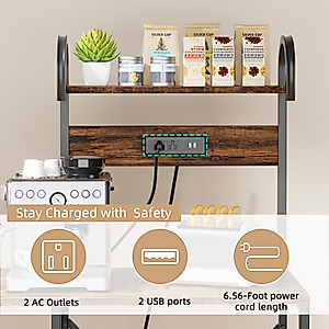 JAMFLY Bakers Rack with Power Outlet, Microwave Stand, kitchen Storage Shelf with 6 Hooks, Coffee Bar Station with Wire Basket, 6 Tier Kitchen Rack for Living Room, Spice, Pots and Pans Organizer