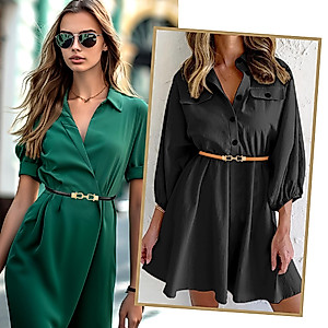 macoking Womens Thin Belt Adjustable Skinny Leather Belts for Dresses, Black&Brown