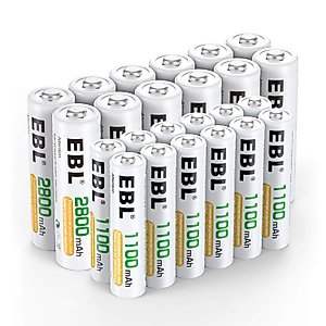 EBL 24 Sets AA AAA Batteries Combo with 12-Pack AA 2800mAh & 12-Pack AAA 1100mAh 1.2V Rechargeable Batteries