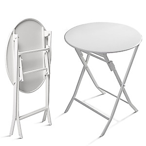 HomJoones 3 Piece Patio Bistro Set of Foldable Round Table and Chairs,Outdoor Furniture Sets with 2 Chairs and 1 Table for Bistro & Balcony Patio, Yard, Garden Outdoor/Indoor Conversation Set (White)