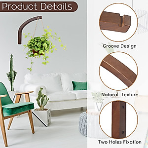 Juexica 4 Pieces Wooden Hanging Plant Hooks Wooden Plants Wall Hooks Plant Hooks Wall Mounted Plant Hanger Hook Indoor and Outdoor Hanging Brackets for Planters, Lanterns, Bird Feeders (Coffee Color)