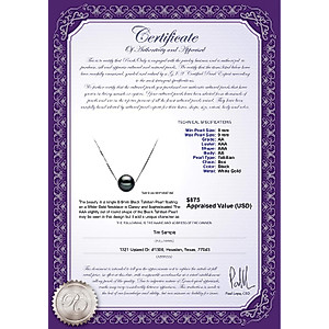 Kristine Black 8-9mm AA Quality Tahitian 14K White Gold Cultured Pearl Pendant For Women