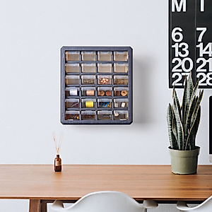 EZOWare Art Craft Storage Organizer Box, 24 Pull-Out Drawer Stackable Clear Plastic Divided Adjustable Container Bins for Small Parts, Scrapbook, Hobby, Sewing Supplies, Jewelry - White/Gray