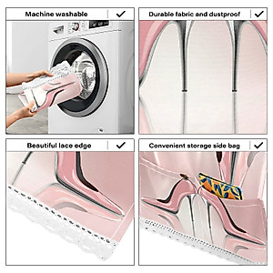 Pink High Heel Shoes Butterfly Washing Machine Cover, 51''x22'' Non Slip Washer Dryer Top Cover Mat for Front Load Waterproof Refrigerator Fridge Dust Proof Cover with 4 Storage Bags Home Decor