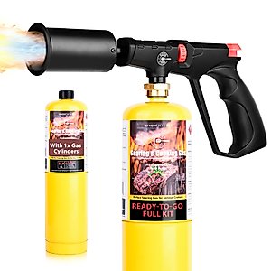 KookCook Cooking Grill Torch Kit with 14.1 oz Fuel Gas Cylinder Sous Vide Blowtorch MAPP MAP Pro Propane Torch Food Kitchen Grilling Gun Culinary BBQ Tool for Searing Outdoor Camping Charcoal Starter