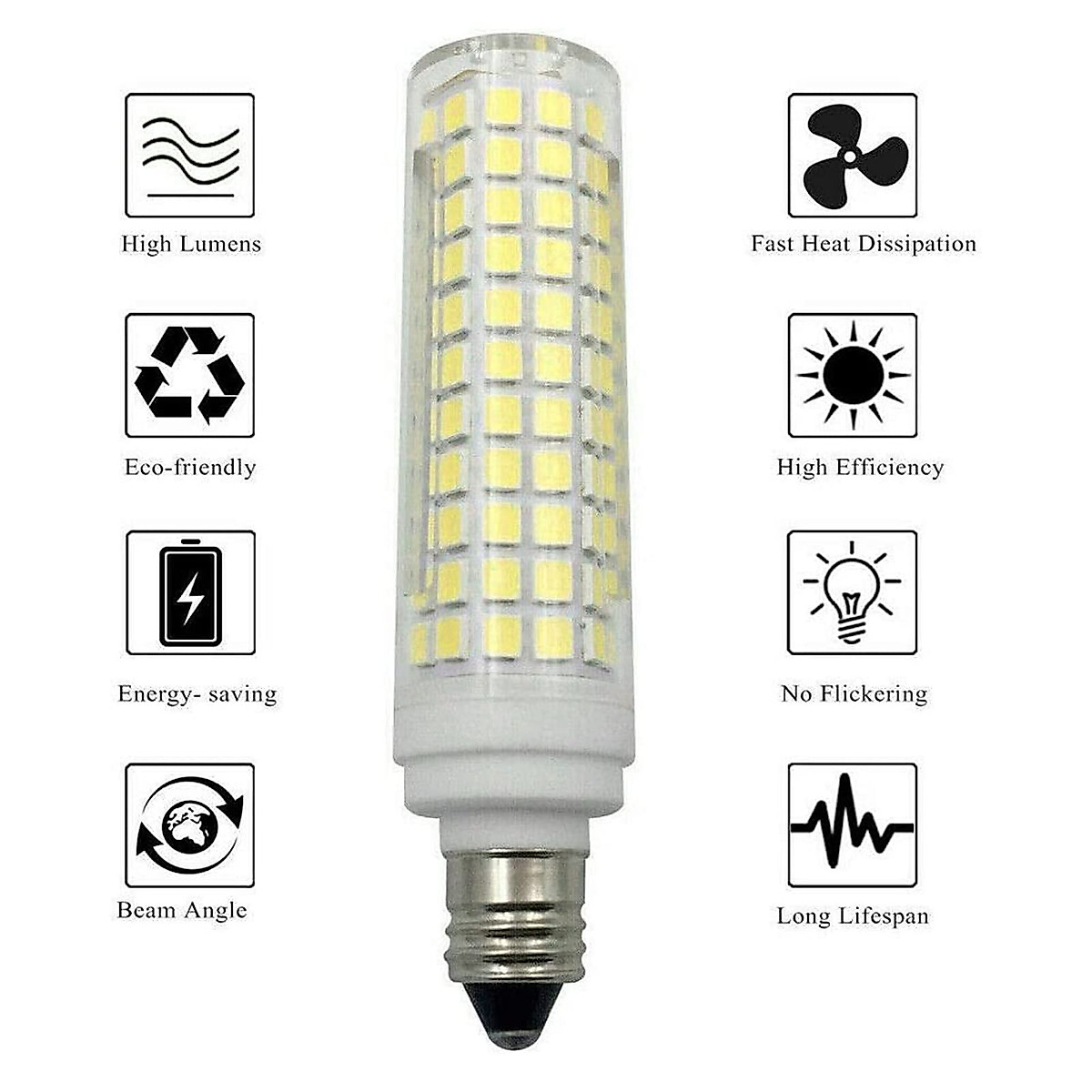 Lxcom Lighting E11 LED Corn Bulb 15W Dimmable Ceramic Candelabra Bulbs (2 Pack)- 136 LEDs 2835 SMD 1500LM Cool White 6500K 120W Equivalent T3/T4 JDE11 120V Lamp for Home Lighting