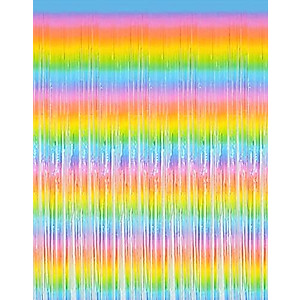 Shiny Rainbow Foil Fringe Curtain - 2pcs 3.2ft x 8.2ft Metallic Tinsel Rainbow Streamers for Photo Booth Backdrop Prop Birthday Wedding Bridal Shower Baby Shower Bachelorette Party Decorations