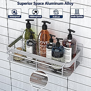 yolid Shower Caddy Adhesive Shower Organizer with Towel Rack and 4 Hooks, Rustproof Shower Shelves Rack for Shampoo Conditioner Bathroom Inside Shower Storage 2 Pack