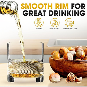 BERKWARE Lowball Whiskey Glasses - Crystal Old Fashioned Glasses with Sparkling Rhinestone Design for Wine & Cocktail, 10oz each (Set of 6)