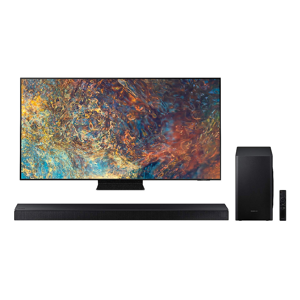Samsung QN75QN90AA 75" Neo QLED QN90 Series 4K Smart TV Titan Black with a Samsung HW-T650 Bluetooth Soundbar with Dolby Audio Wireless Subwoofer (2021)