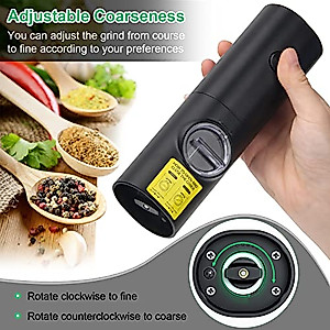 2 Pack-Electric Salt and Pepper Grinder Set, Coldairsoap Automatic Salt Pepper Mill Grinder with LED Light, Adjustable Coarseness, One-Hand Operation for Kitchen BBQ, Battery Operated Salt Grinder