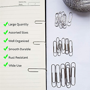 Paper Clips Assorted Sizes, Viemior 700pcs Paper Clips Paperclips for Paperwork - Large Paper Clips, Medium and Small Paper Clips (50 mm, 33mm & 28 mm) - Silver