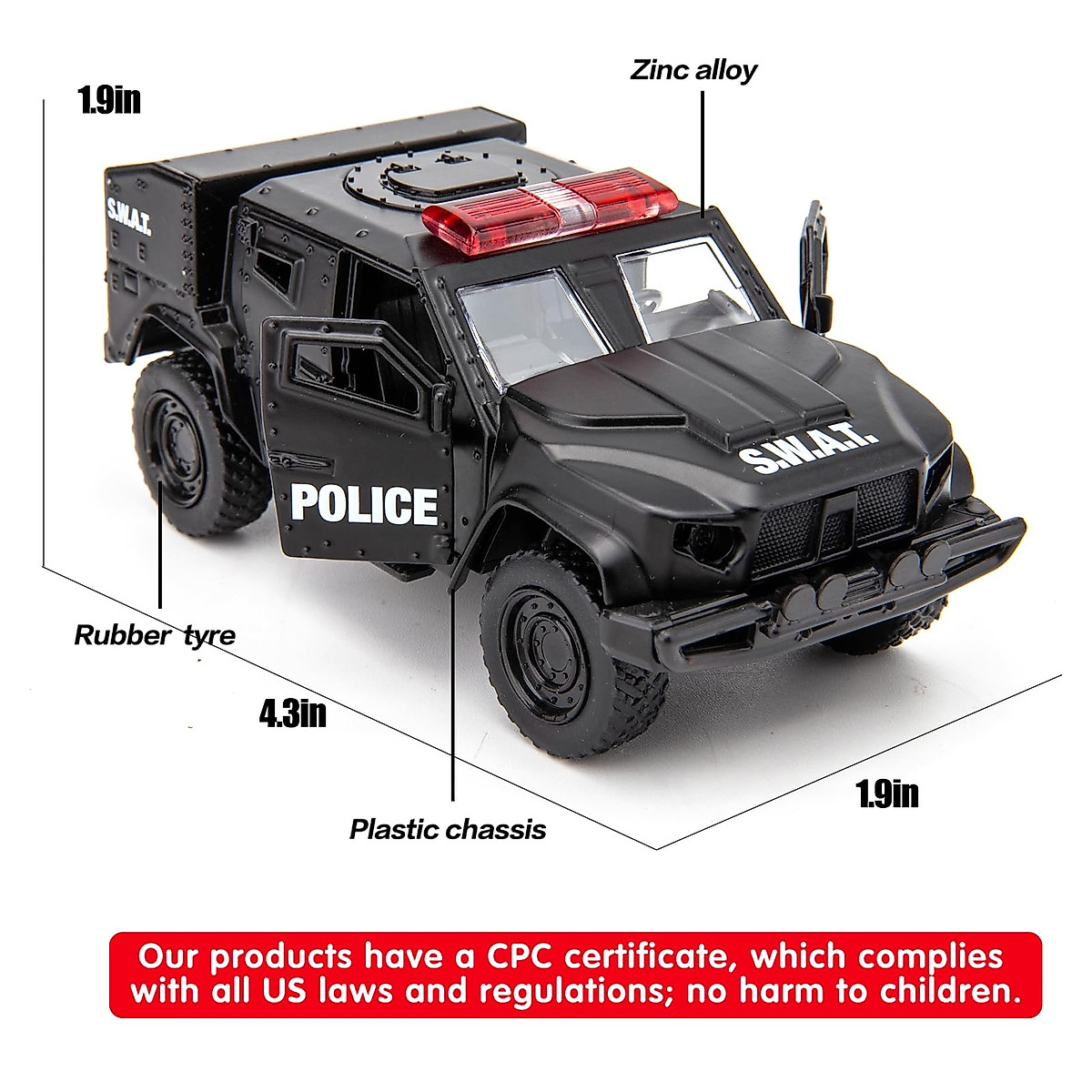 BDTCTK 1/36 Scale JLTV Armored Car Police Car Model, Zinc Alloy Die-Cast Pull Back Vehicles Kid Toys for Boy Girl Gift (Black)
