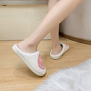 PLMOKN Slippers for women indoor and outdoor men open toe fluffy cute smile face slippers,B-Pink/8.5-9.5