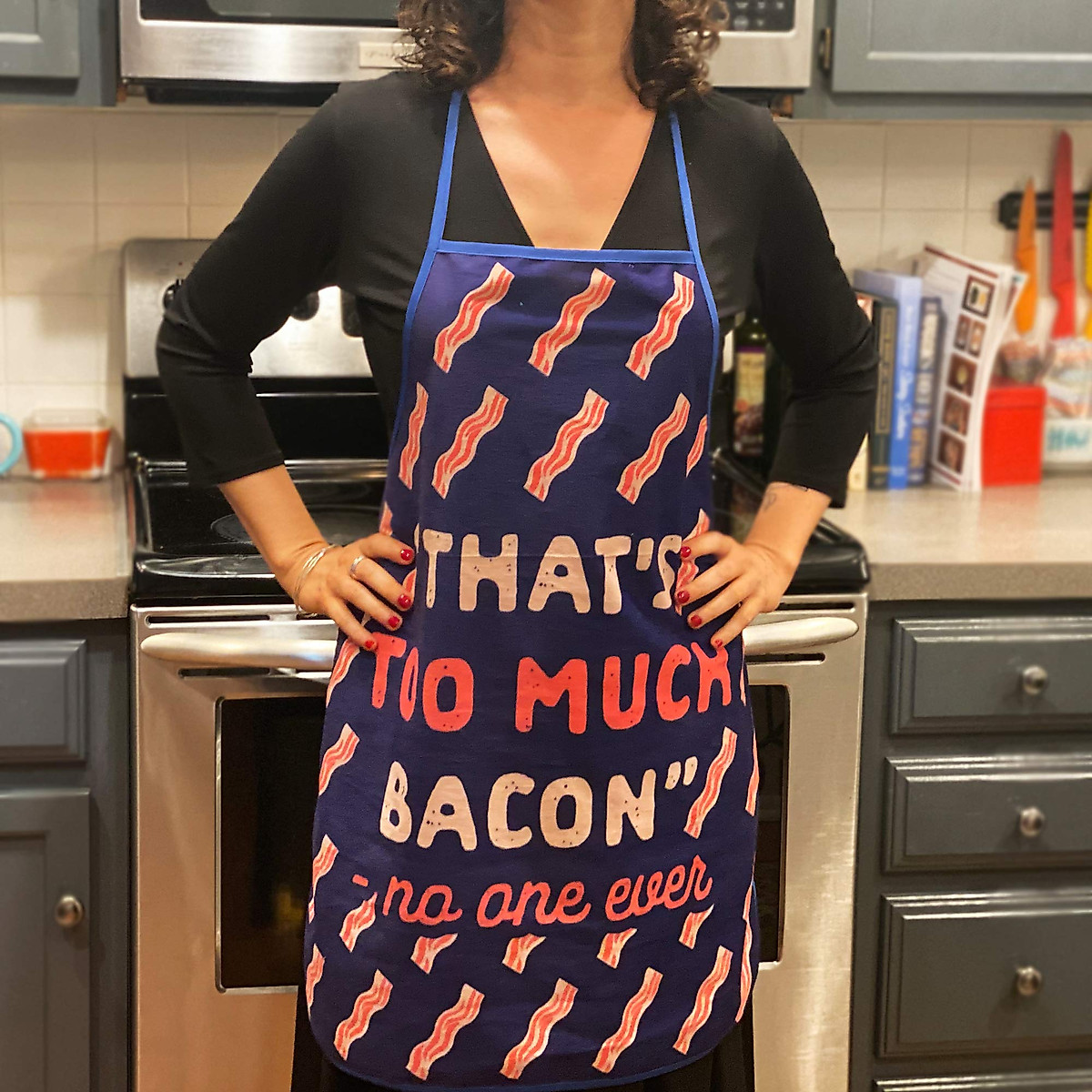 That's Too Much Bacon Sand No One Ever Funny Cooking Breakfast Kitchen Accessories Funny Graphic Kitchenwear Funny Food Novelty Cookware Blue Oven Mitt