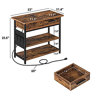 MASHOOPS Narrow End Table, Side Table with Charging Station, End Table with USB Ports and Outlets, Nightstand with Charging Station, Side Tables Living Room, Bedroom, Rustic Brown