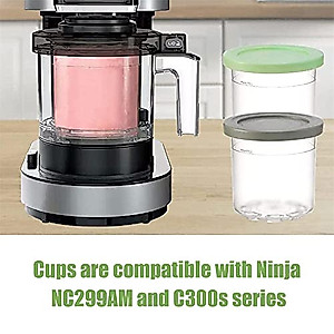 Containers Replacement for Ninja Creami Pints and Lids - 4 Pack, 16oz Cups Compatible with NC301 NC300 NC299AMZ Series Ice Cream Maker - Dishwasher Safe, Leak Proof Lids Pink/Mint/Grey/Blue