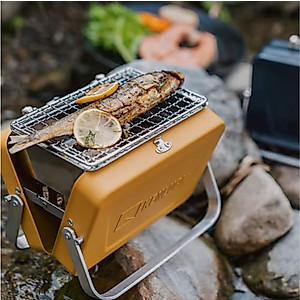 KENLUCK Mini Charcoal Grill, Portable Backpack Stainless Steel BBQ Grill, Table Top Collapsible Barbecue Grill for Small Patio and Backyard, Foldable Outdoor Accessories for Camping, Picnic, Beach (Lucky Gloss Red)