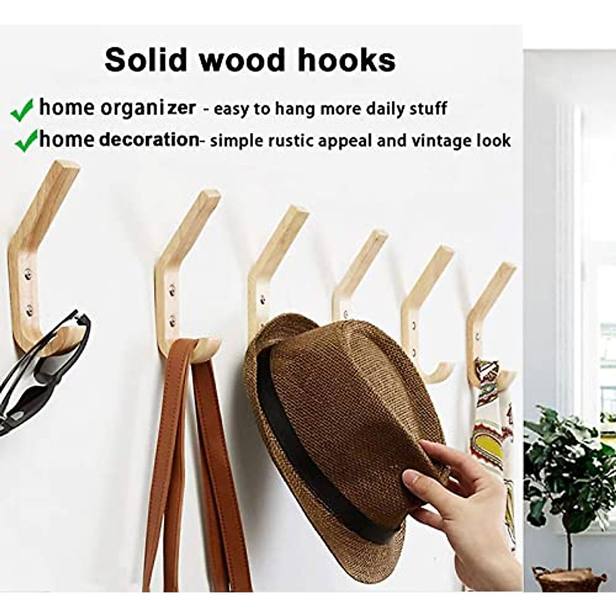 MRYUWB 8 Pcs Nature Wooden Coat Hooks Wall Mounted, Vintage Single Wall Wood Hook, Wood Wall Storage Organizer Hangers for Hats, Coats, Backpack (Natural Color 8)